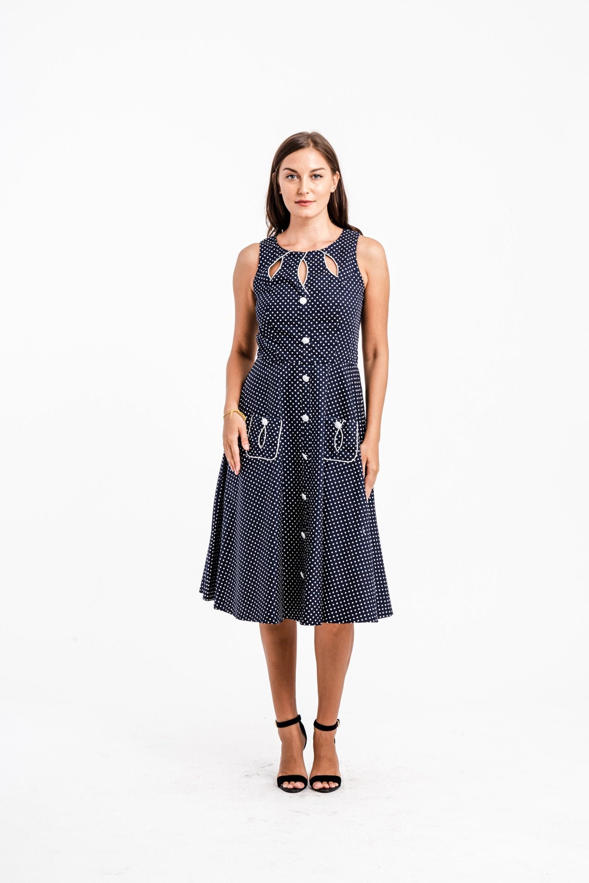 Polka Dot Dress Pin up Dress Swing Dress 70s Midi Dress | Etsy