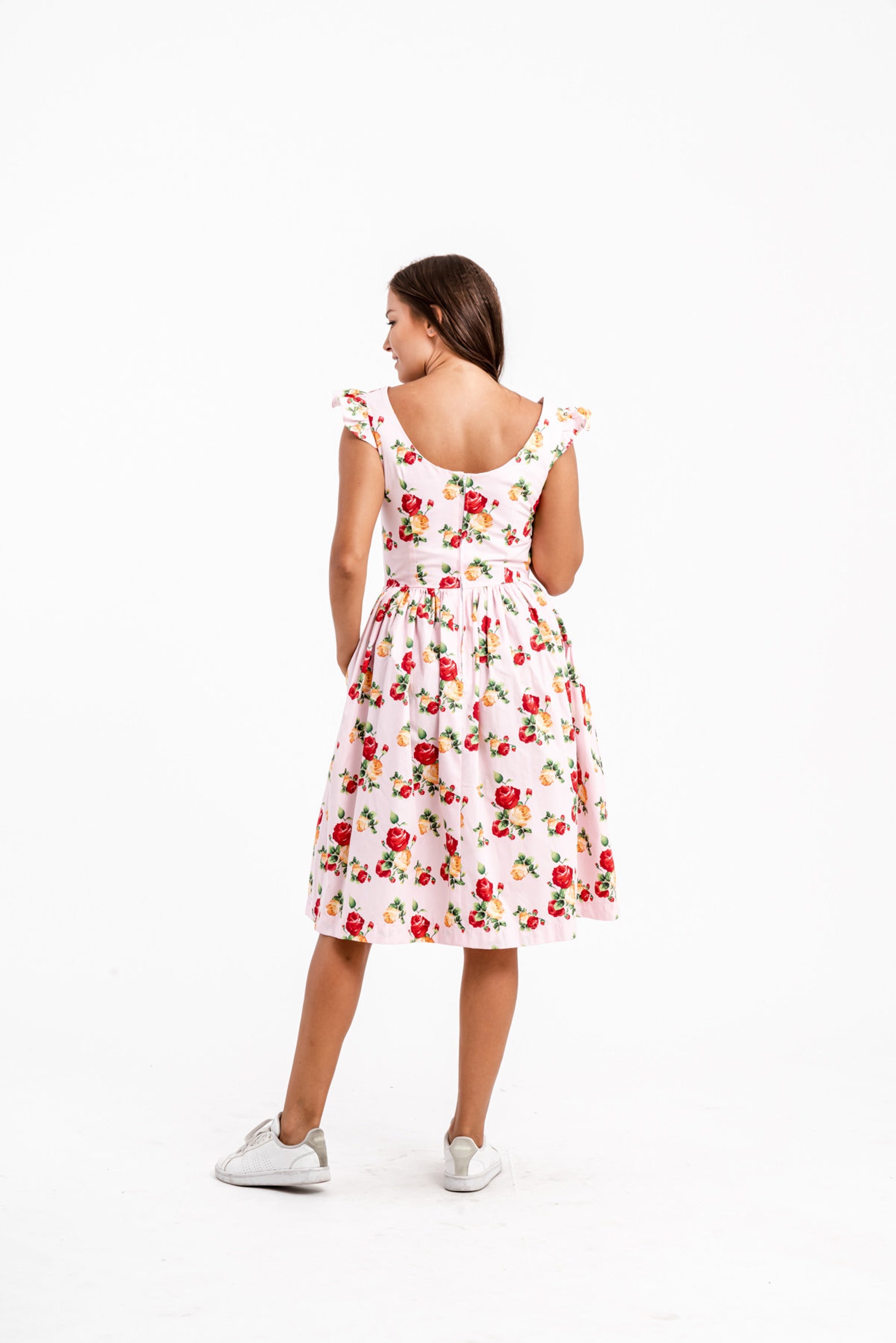 Floral Bridesmaid Dress Pink Rose Summer Dress Sundress Vintage Flower ...