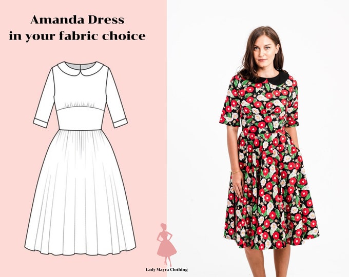 AMANDA CUSTOM MADE Dress in Your Choice of Fabric Vintage Dress Pinup ...