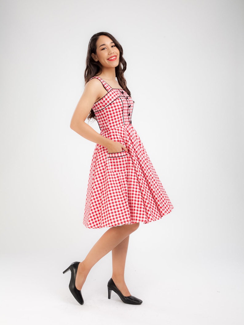 Red Gingham Dress Red Checkered Dress Summer Dress Red Vintage | Etsy