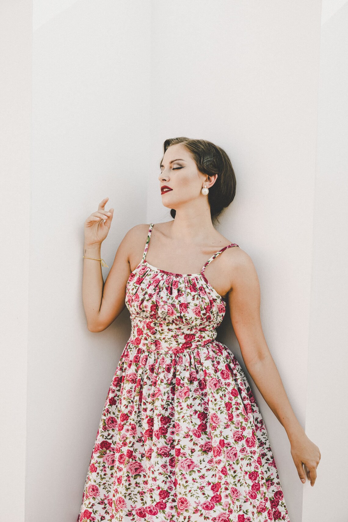 Floral Vintage Dress Red Rose Flower Dress Floral Dress - Etsy