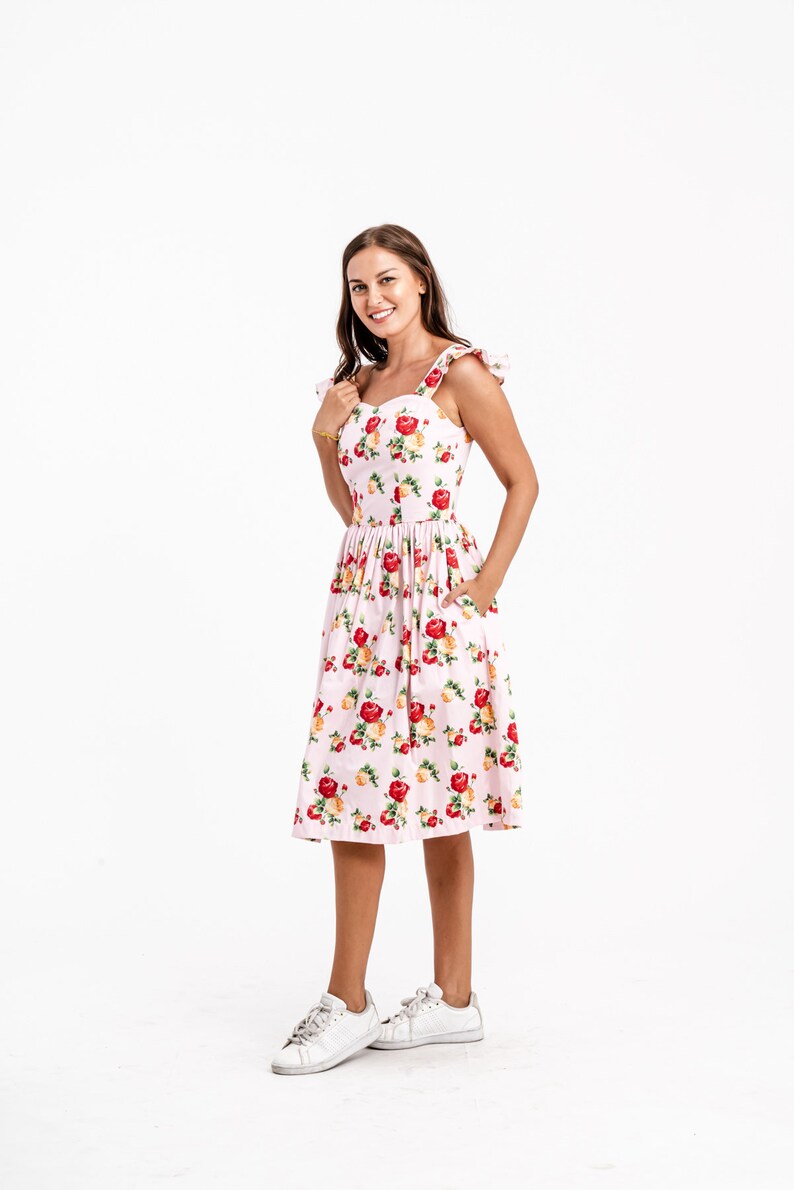 Floral Bridesmaid Dress Pink Rose Summer Dress Sundress Vintage Flower ...