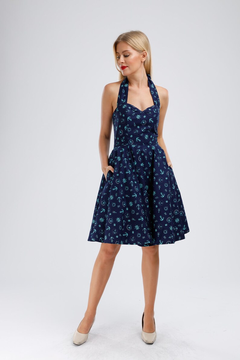 Navy Sailor Dress Anchor Dress Nautical Dress Women Summer | Etsy