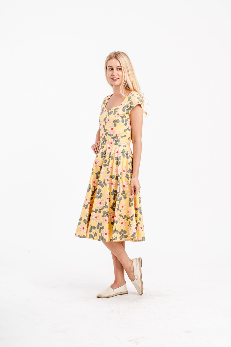 Yellow Floral Dress Vintage Dress Summer Dress Spring Dress | Etsy