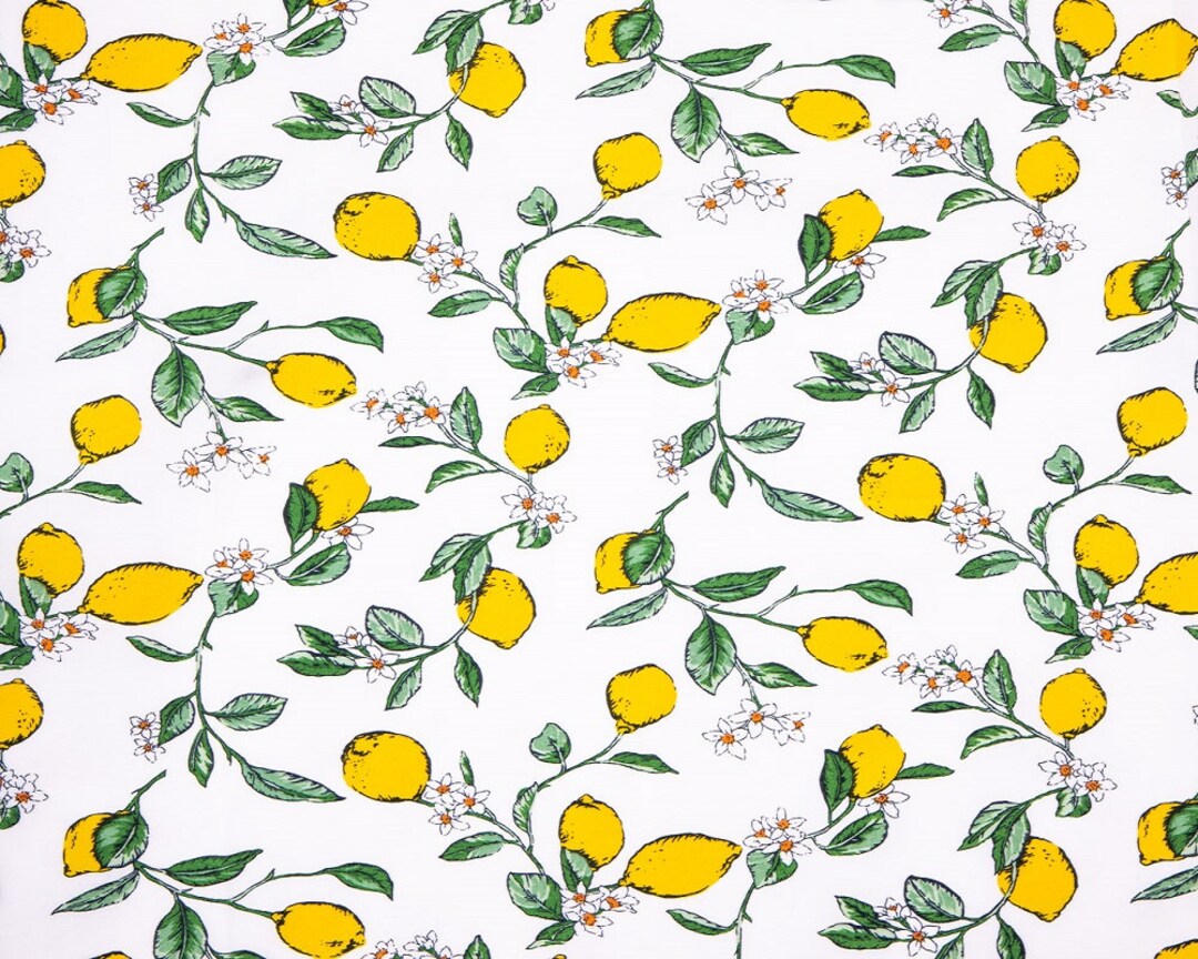Cotton Fabric Lemon Fabric Blue Lemon Fabric Summer Fabric Fruit Print ...