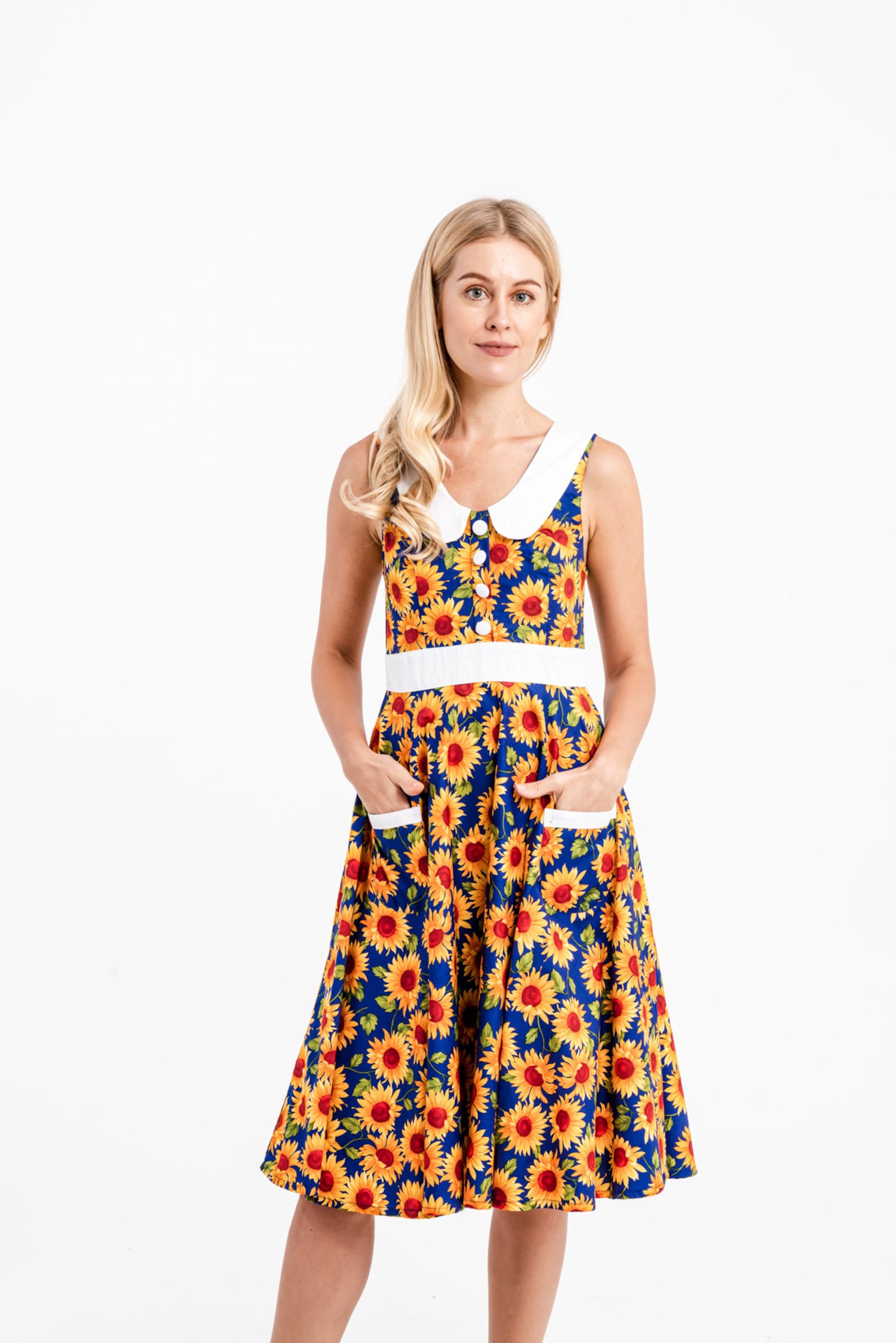 Blue Sunflower Dress Summer Dress Vintage Flower Dress - Etsy