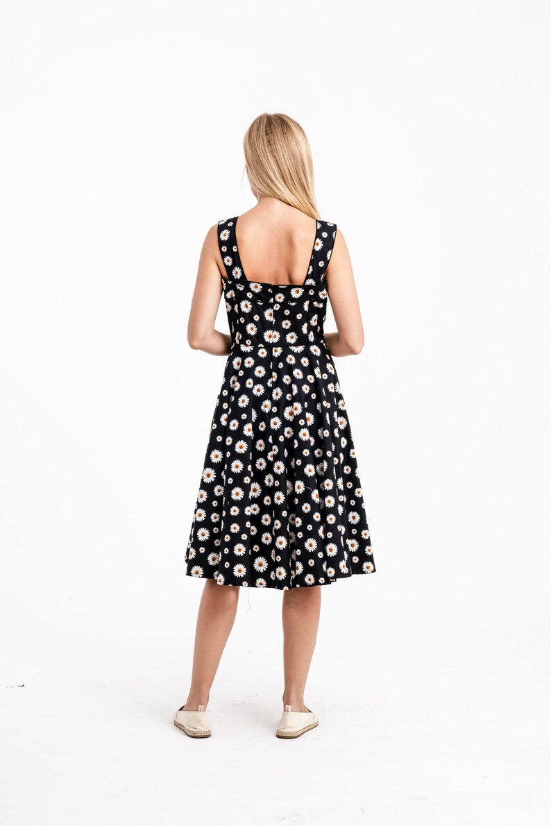 Black Daisy Flower Dress Daisy Dress Summer Dress Vintage - Etsy