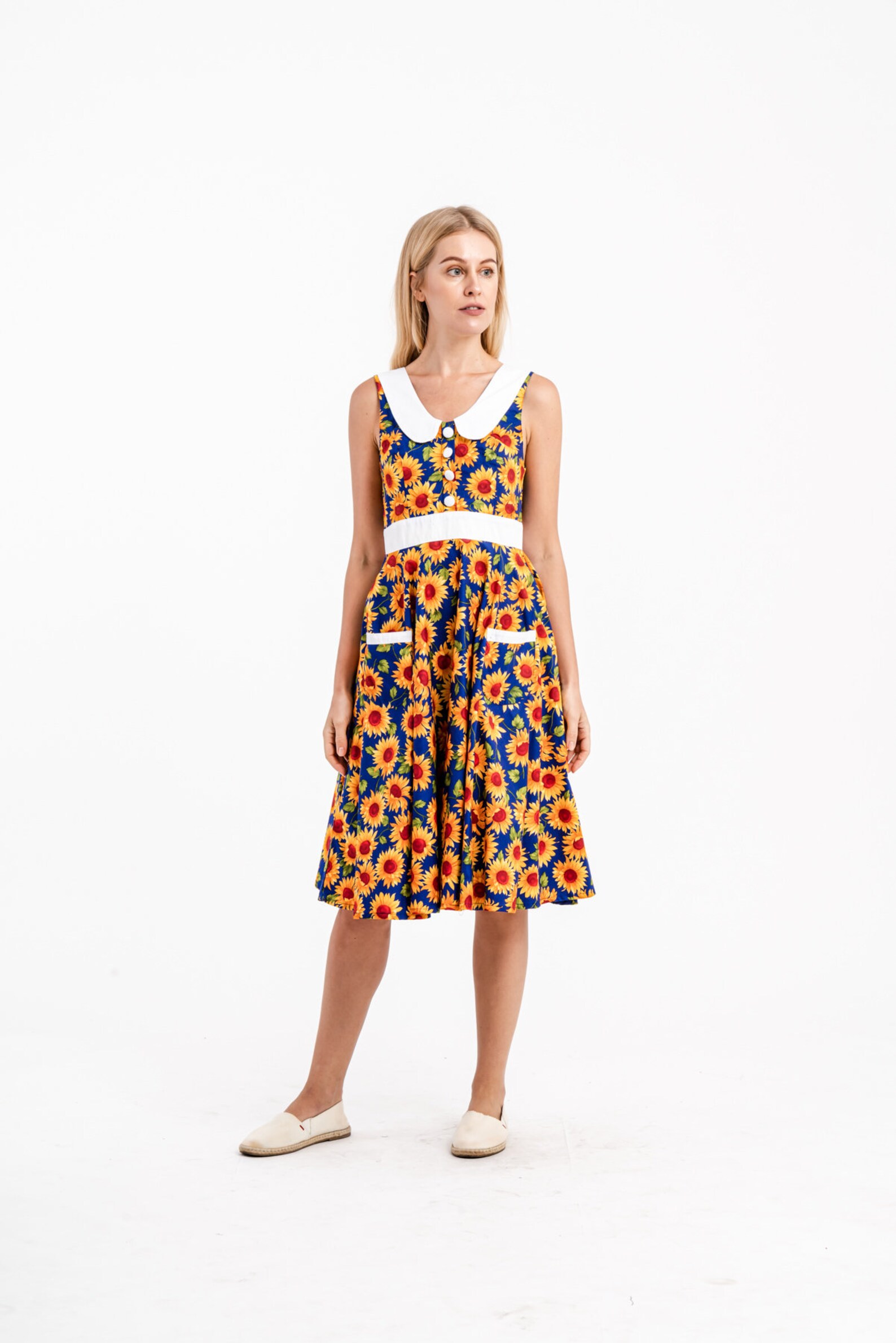 Blue Sunflower Dress Summer Dress Vintage Flower Dress - Etsy