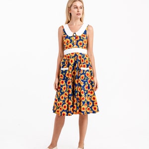 Blue Sunflower Dress Summer Dress Vintage Flower Dress Sundress Pin up ...