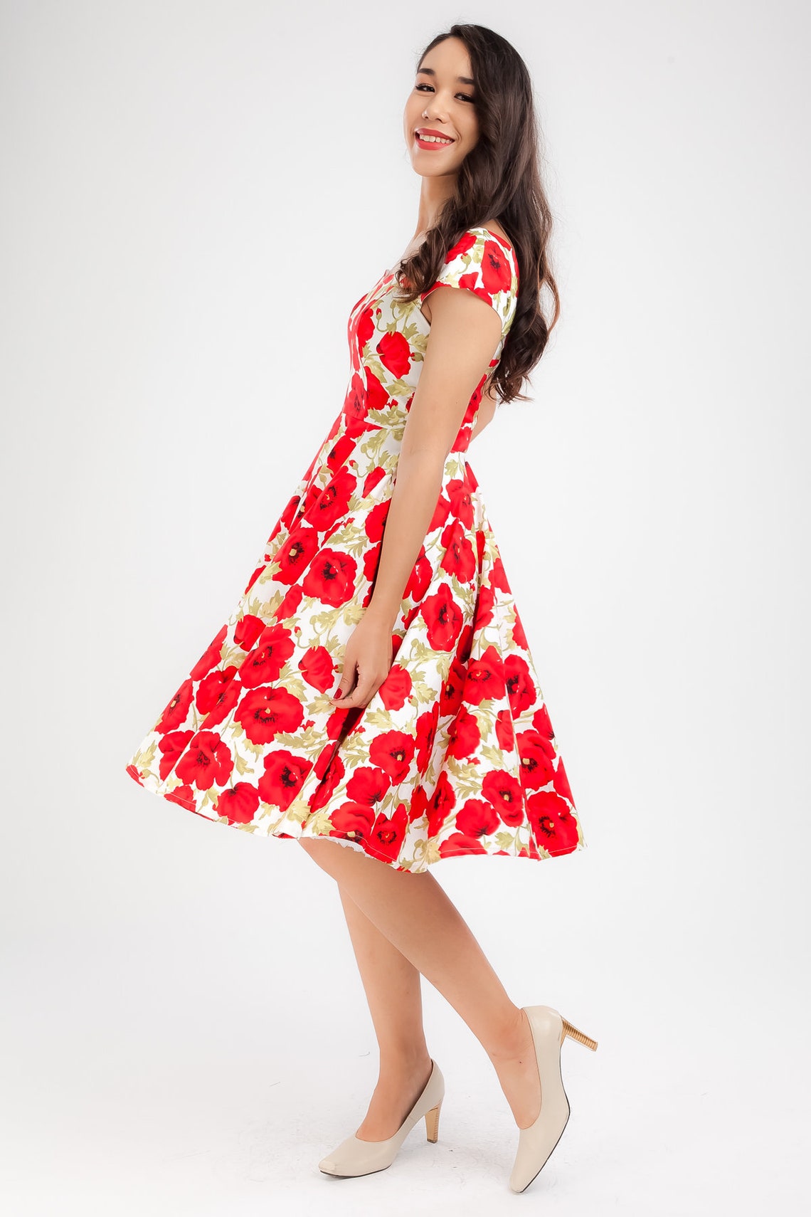 Plus Size Red Poppy Dress Vintage Dress Floral Dress Summer Dress Pin ...