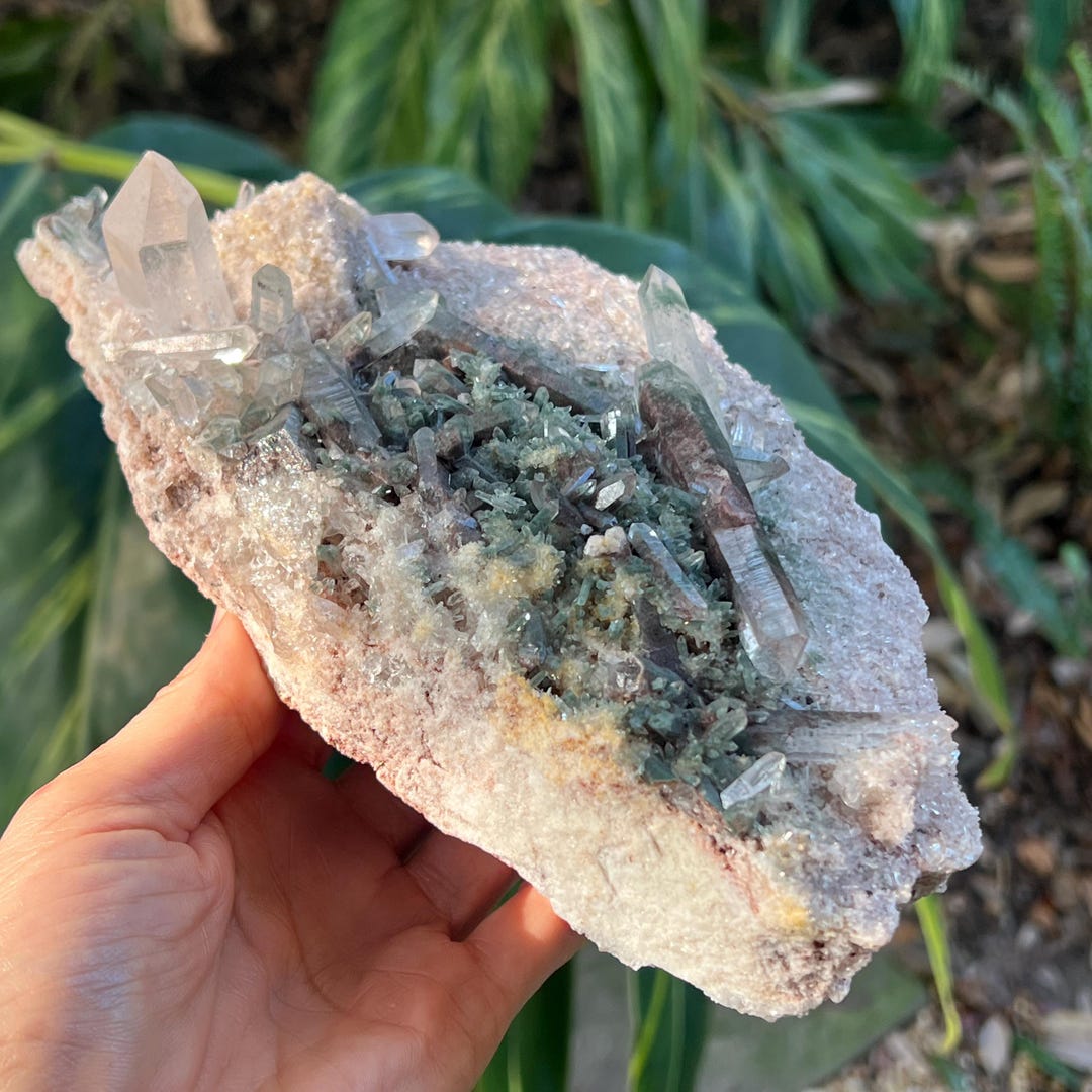 Large Pink Himalayan Quartz Cluster With Chlorite 1420 Gm, Nepal ...