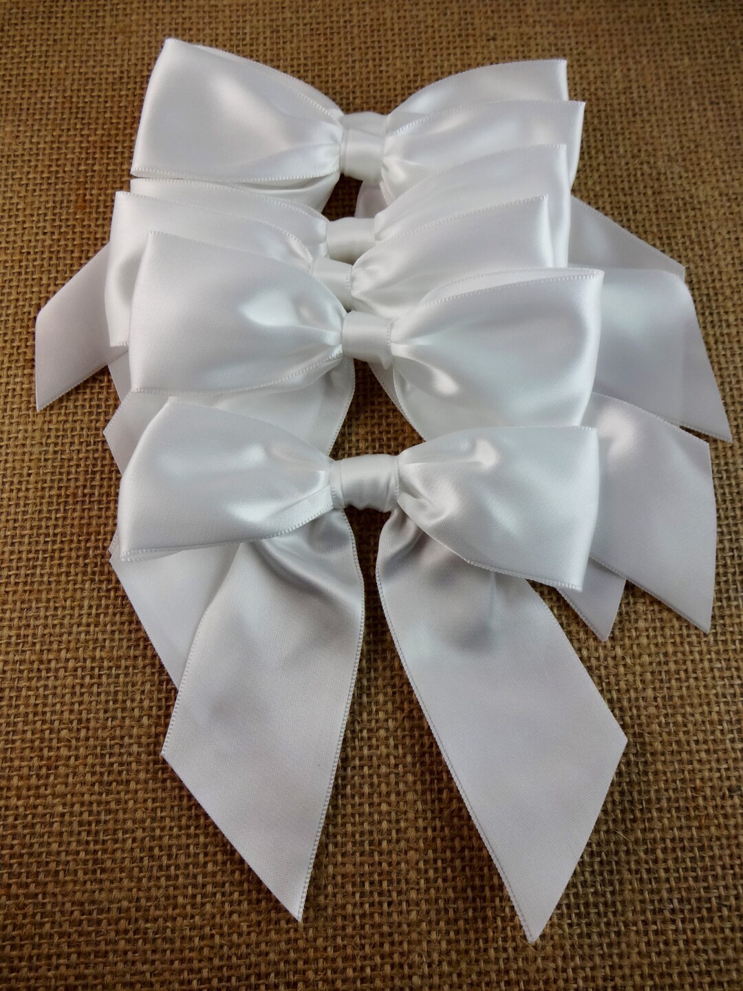 White Satin Bows, 4.5 Inches Wide, Set of Six. Craft Supply for Wedding ...