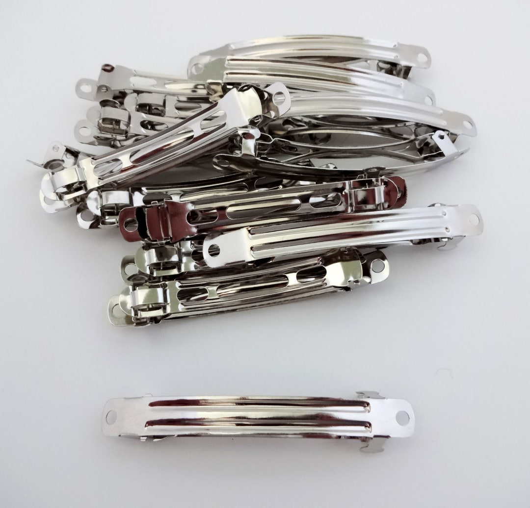 French Barrettes Supply Lot 15 Pieces, Silver-tone Nickel 7cm. DIY Hair ...