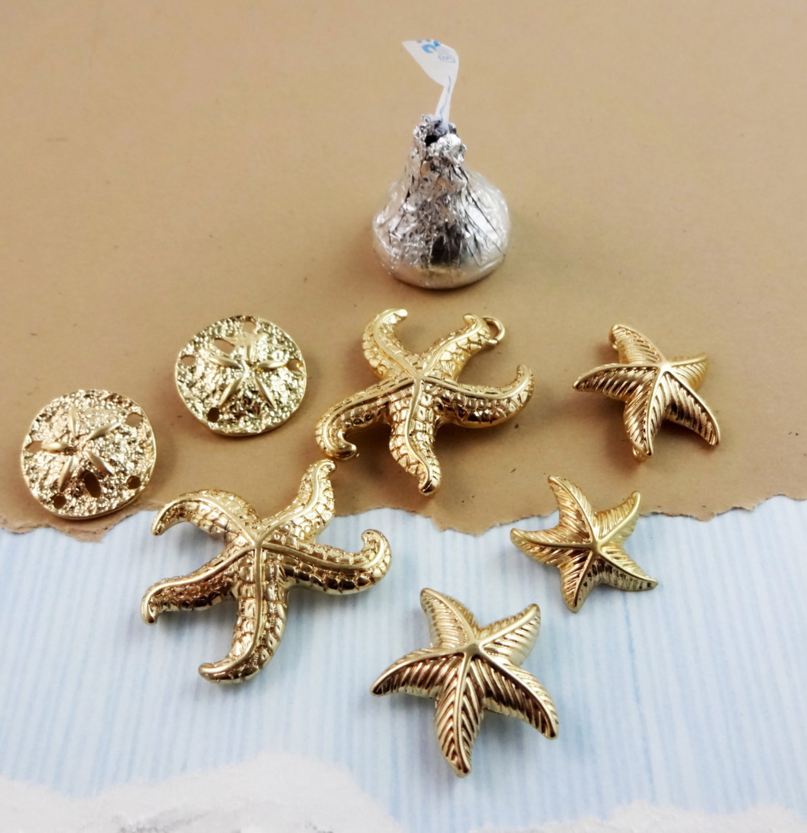 Gold-tone Beach Themed Jewelry Components,set of 7, for Necklace or ...