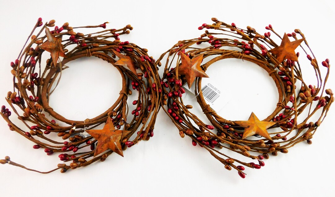 Pillar Candle Rings, Set of Two, With Red and Brown Berries and Rusty ...