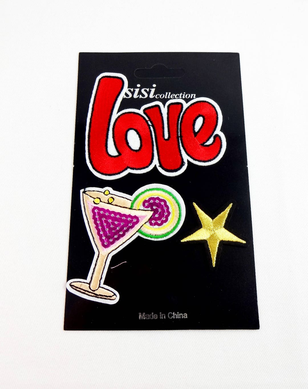 Gold Star, Cocktail and Love Patches, Package of 3. Embroidered and ...
