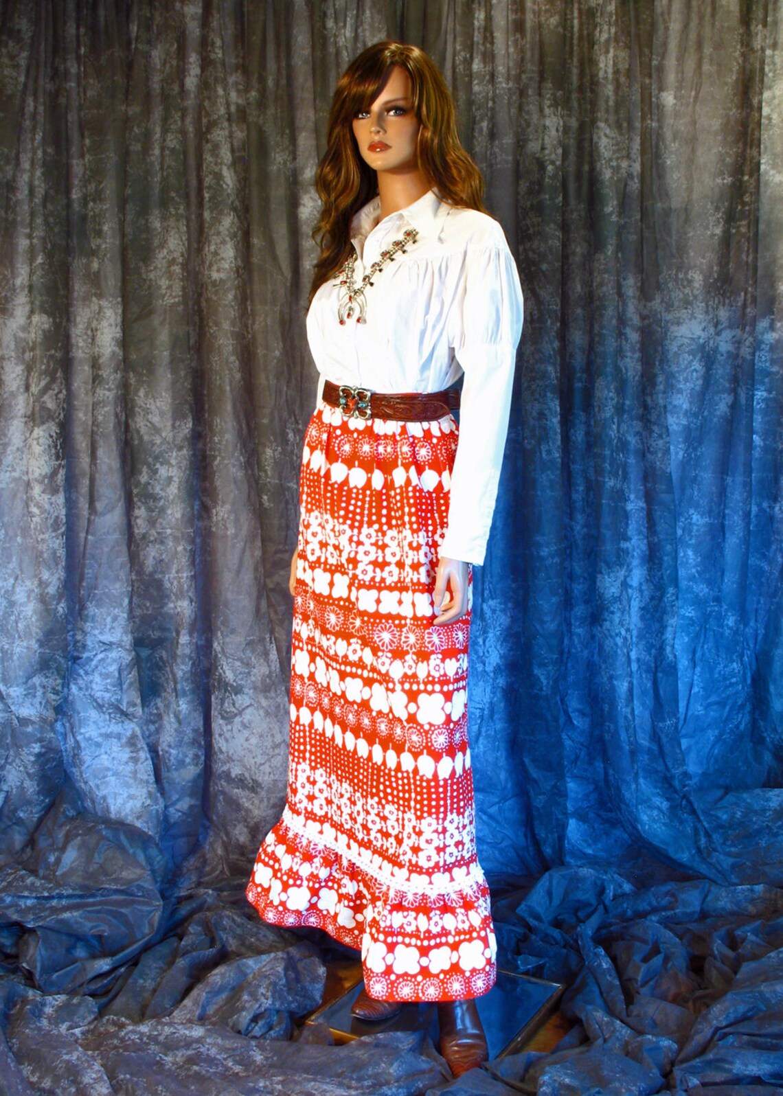 Vintage 1970s Skirt / Vintage 70s Pop Art Maxi Skirt / Novelty Border ...