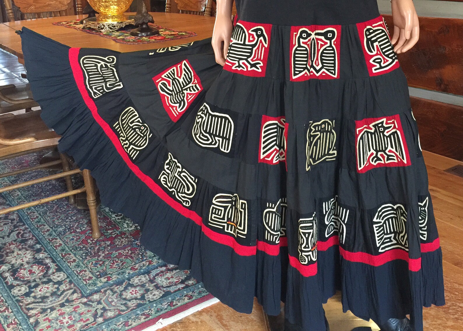 Vintage Mola Patchwork Skirt 32 Mola's Black Stretch Denim Jean Top ...