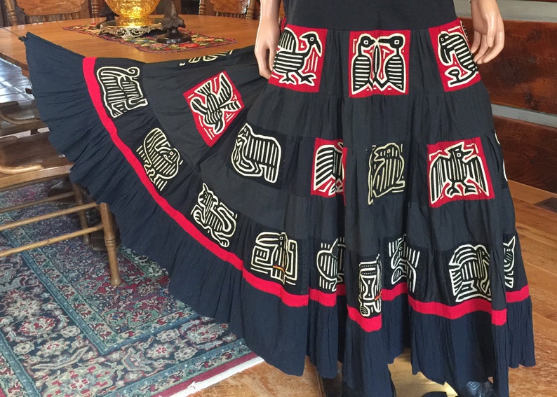 Vintage Mola Patchwork Skirt 32 Mola's Black Stretch Denim Jean Top ...