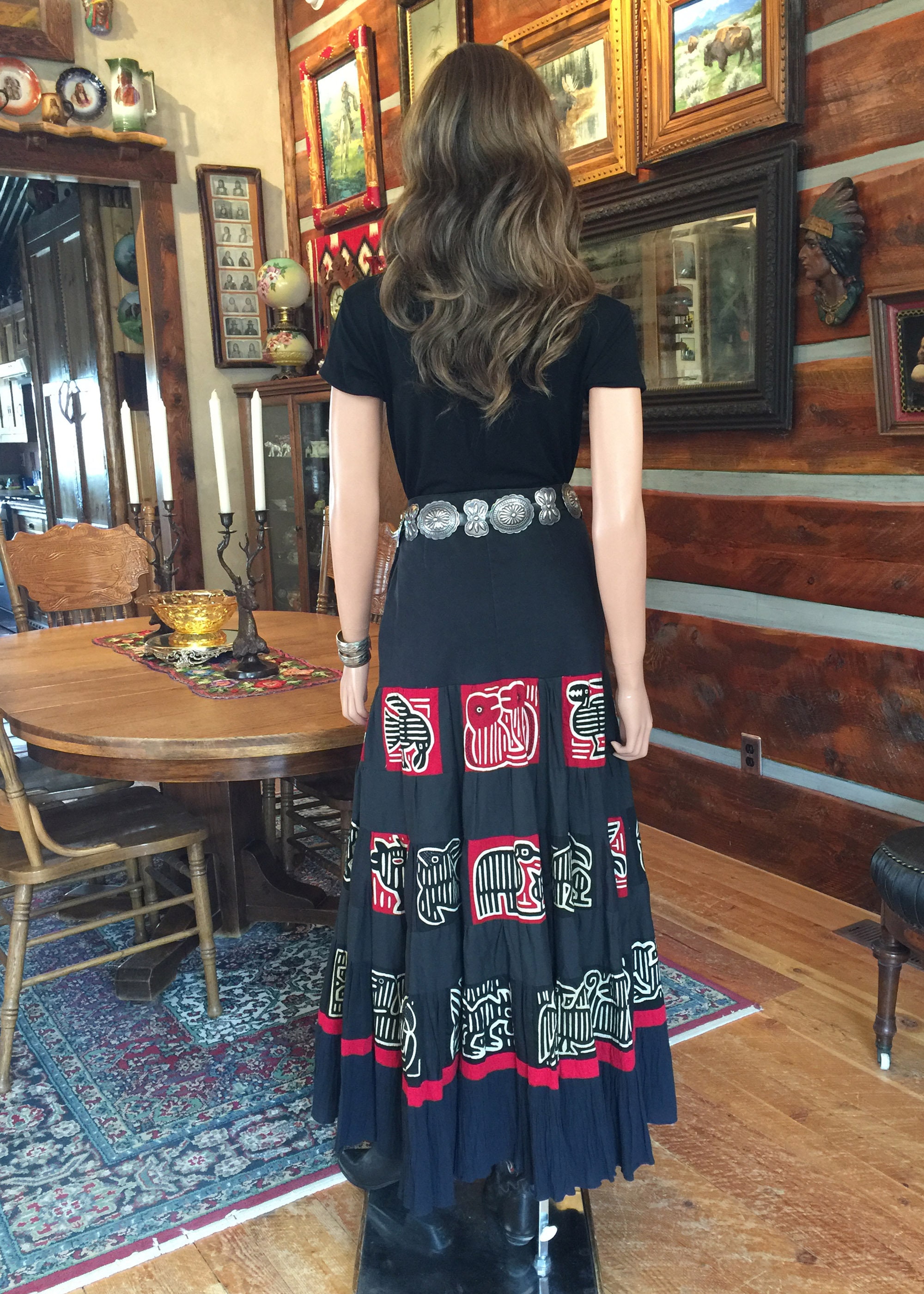 Vintage Mola Patchwork Skirt 32 Mola's Black Stretch Denim Jean Top ...