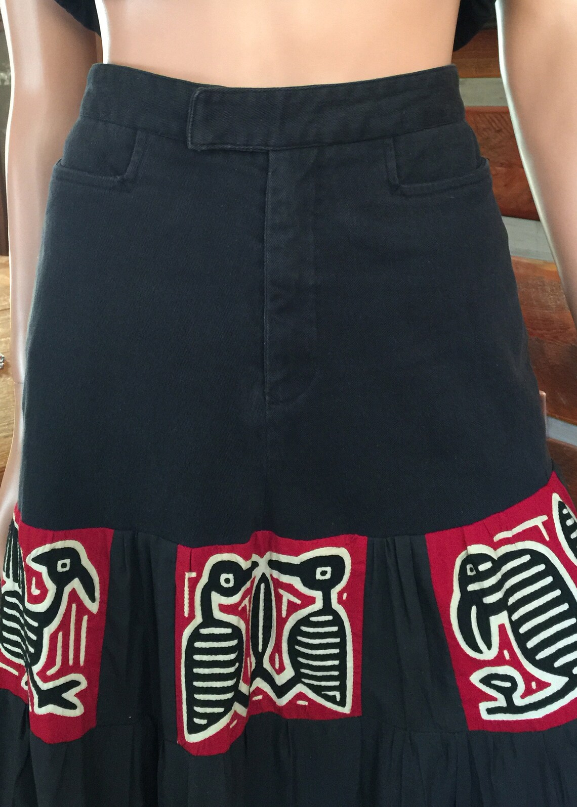Vintage Mola Patchwork Skirt 32 Mola's Black Stretch Denim Jean Top ...