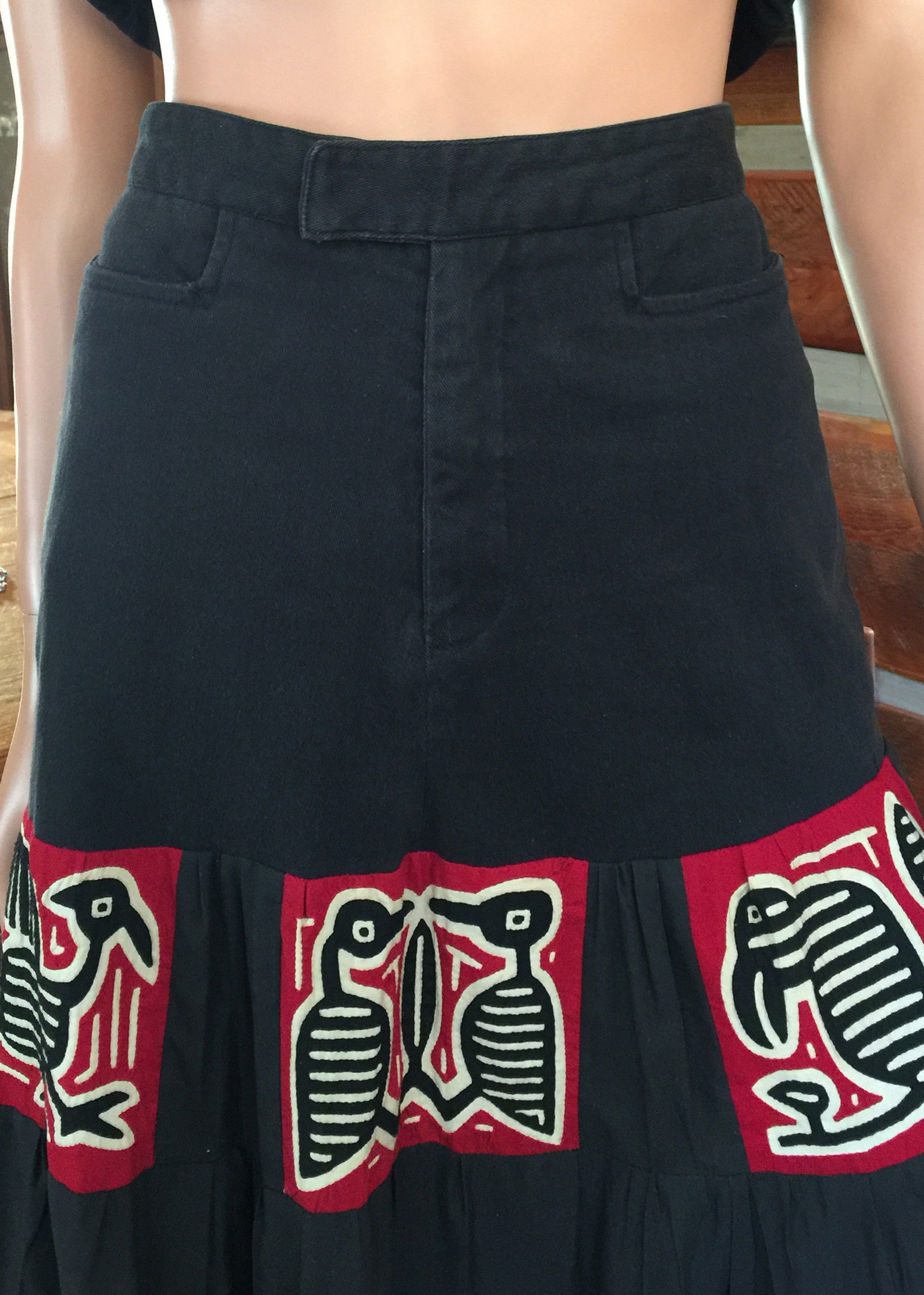 Vintage Mola Patchwork Skirt 32 Mola's Black Stretch Denim Jean Top ...