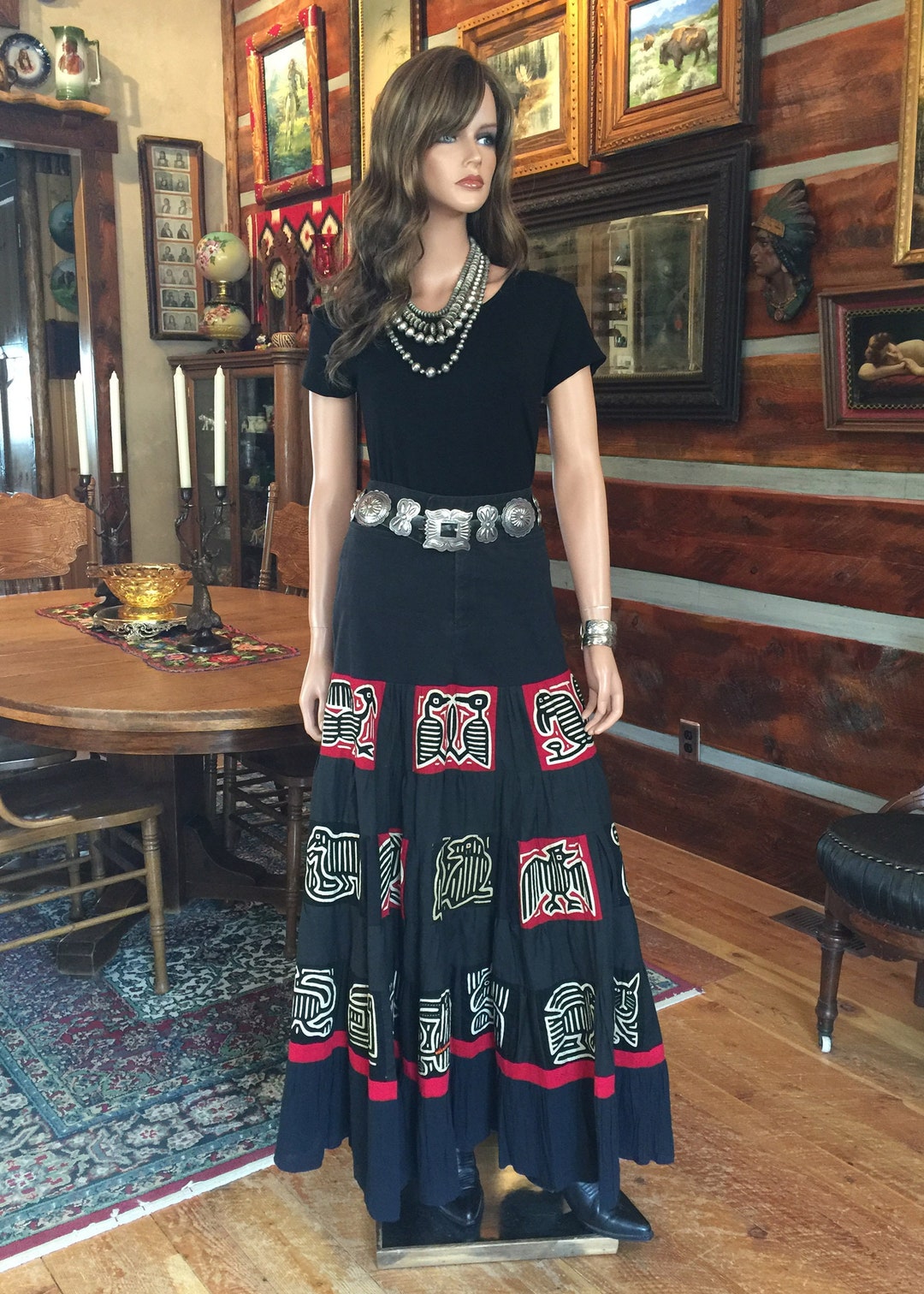 Vintage Mola Patchwork Skirt 32 Mola's Black Stretch Denim Jean Top ...