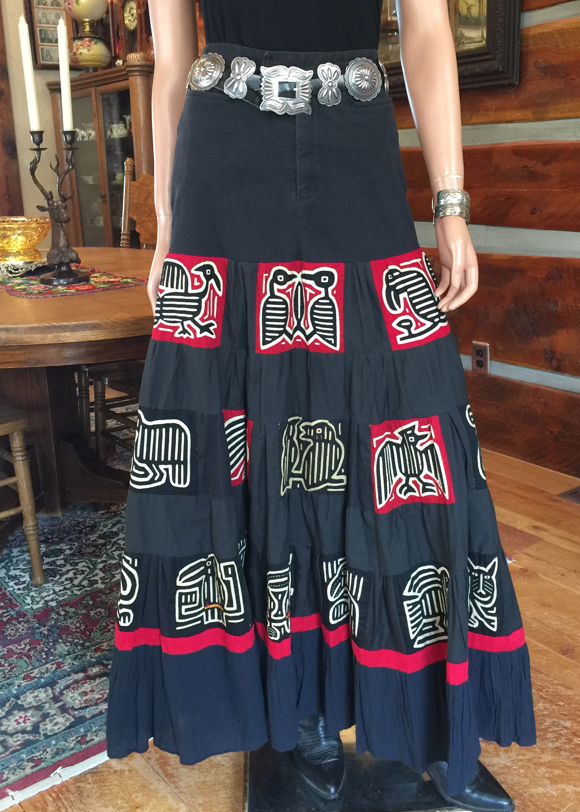 Vintage Mola Patchwork Skirt 32 Mola's Black Stretch Denim Jean Top ...