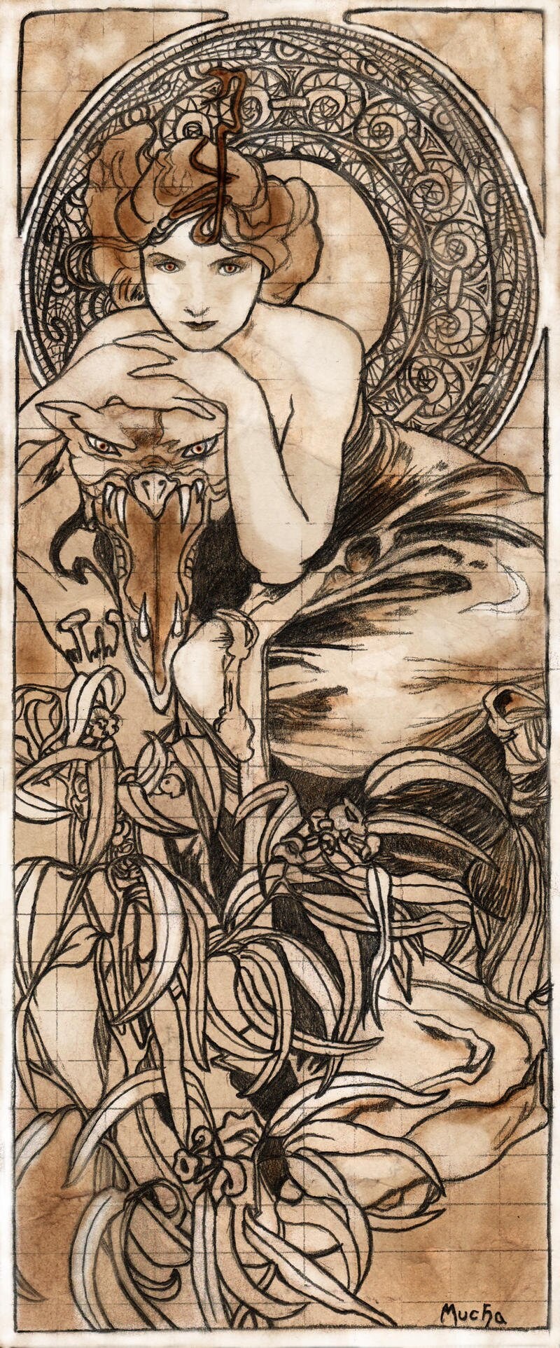 Alfons Mucha Emerald Sketch Cross Stitch Pattern PDF - Etsy