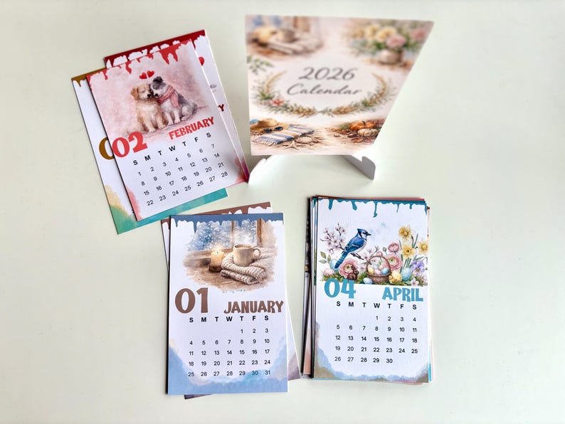 2026 Mini Desk Calendar • Illustrated Art Calendar Cards • Seasonal ...