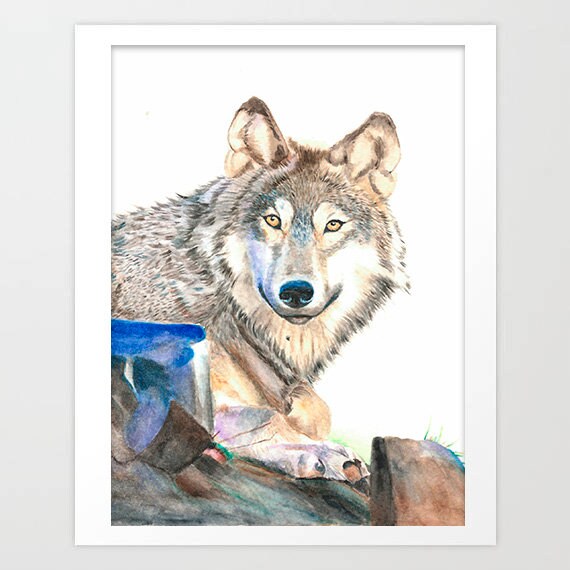 Watercolor Grey Wolf Art Print Wall Decor Painting - Etsy