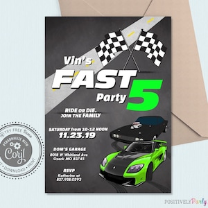 Editable Race Car Fast 5 Birthday Invitation - Editable Invitations ...