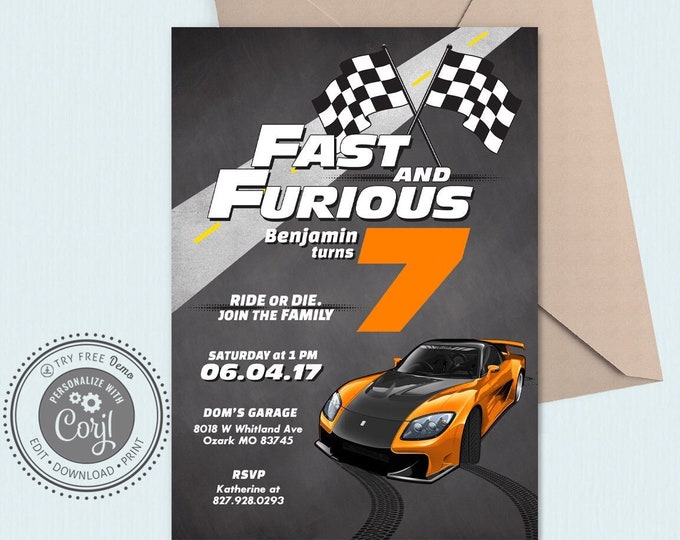 Editable Race Car Fast and Furious Birthday Invitation - Etsy