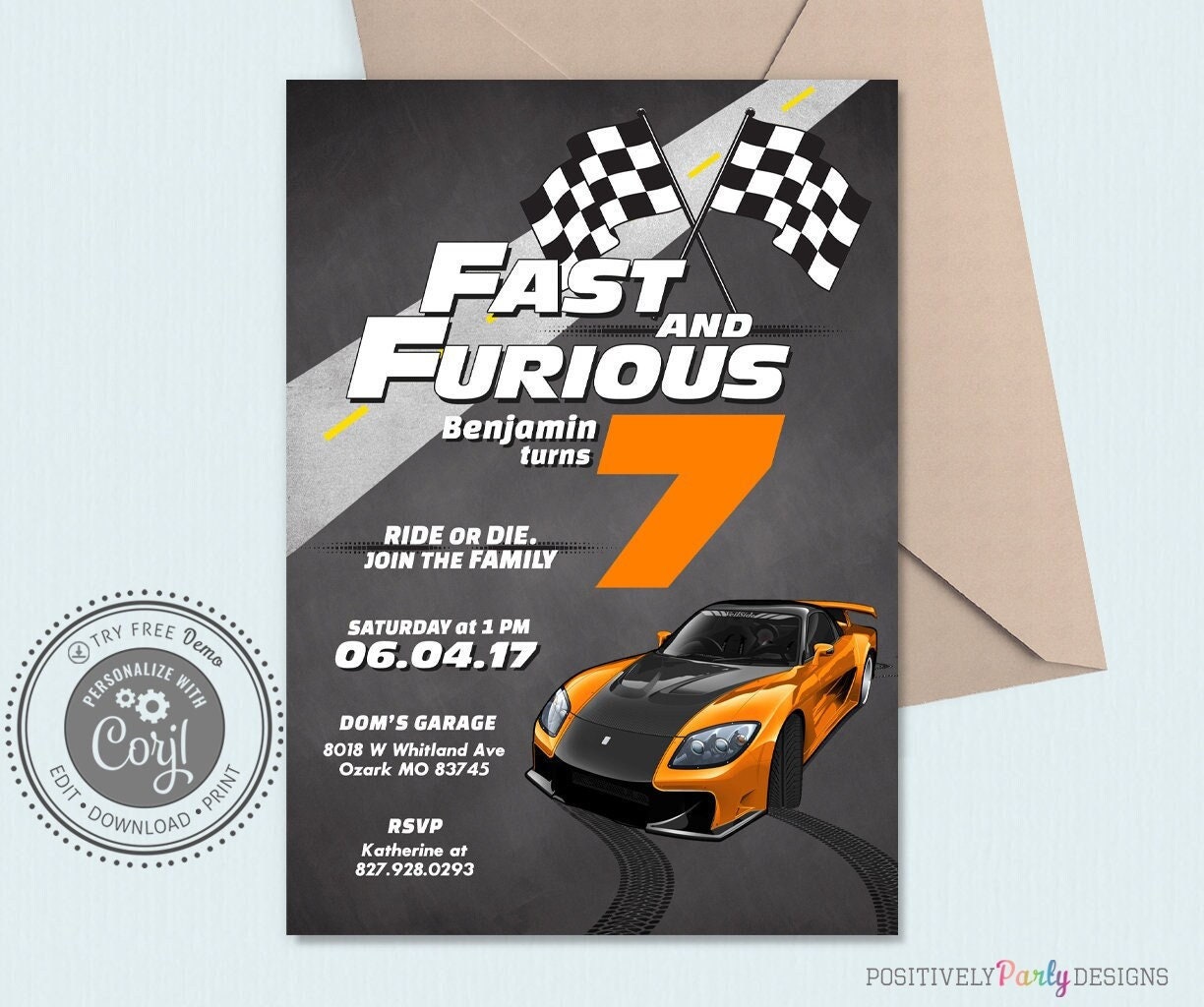 Editable Race Car Fast and Furious Birthday Invitation - Etsy