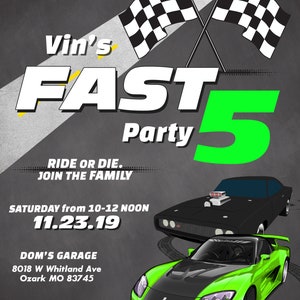 Editable Race Car Fast 5 Birthday Invitation - Editable Invitations ...