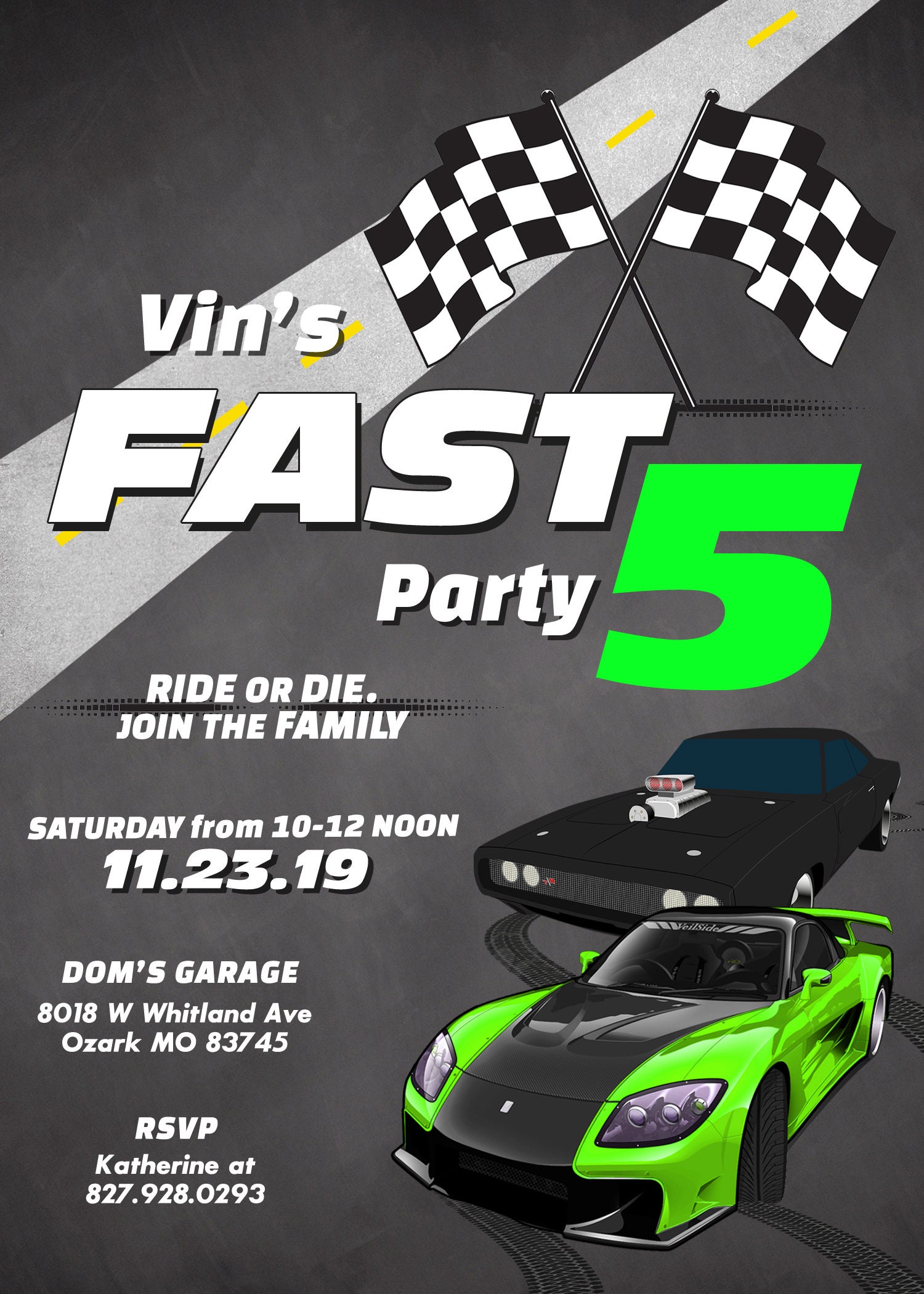Editable Race Car Fast 5 Birthday Invitation Editable Invitations ...