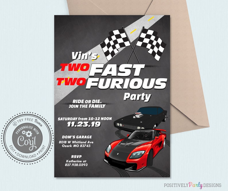 Editable Race Car Fast 5 Birthday Invitation Editable Invitations ...