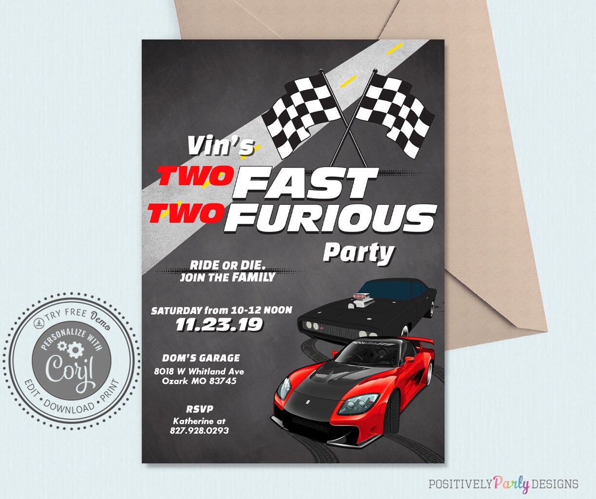 Editable Race Car Fast 5 Birthday Invitation Editable Invitations ...