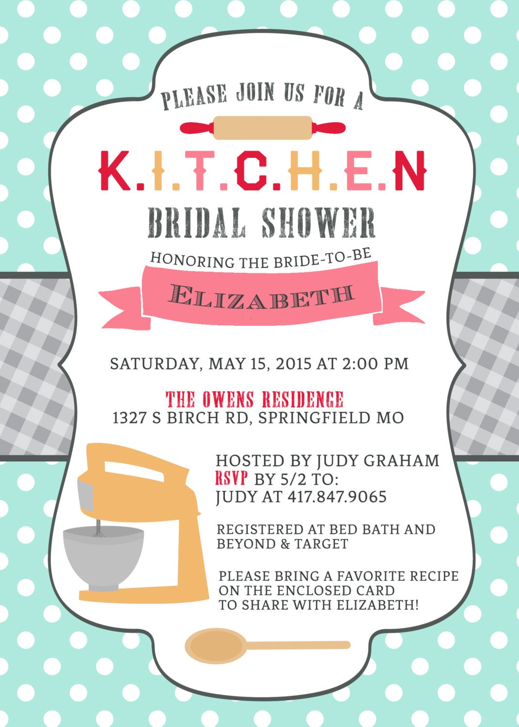 Editable Kitchen Bridal Shower Invitation - Advice Recipe Card ...