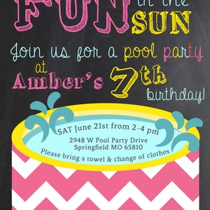 Chalkboard Pool Party Birthday Invitation - Editable Invitations ...