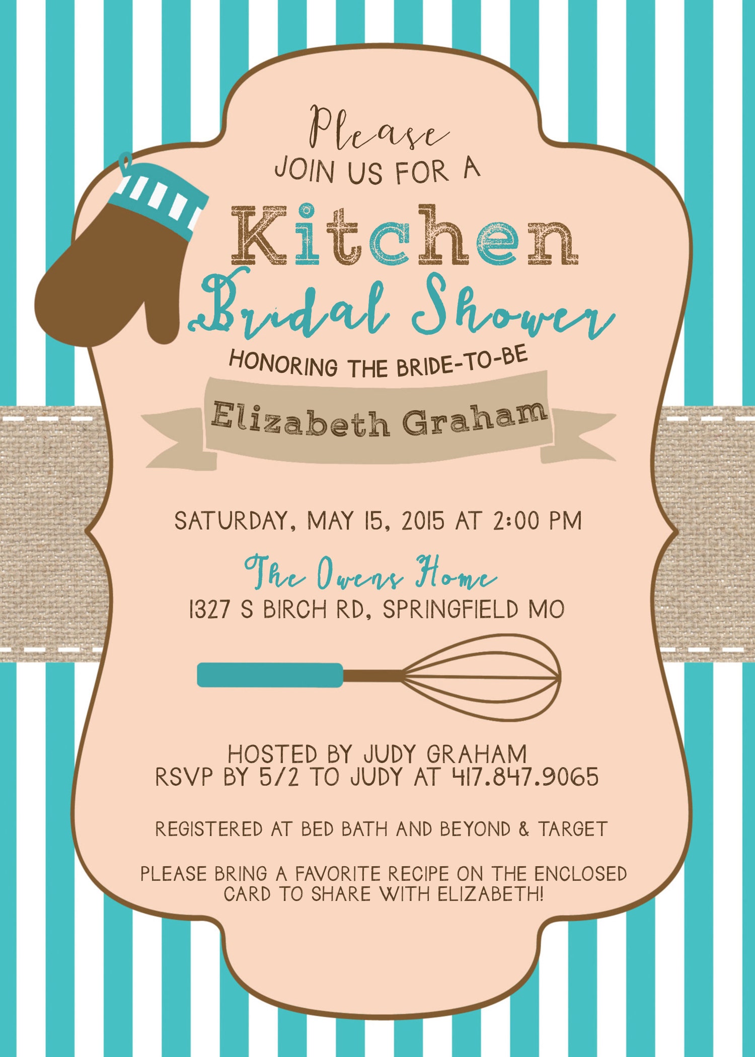 Editable Kitchen Bridal Shower Invitation & Recipe Card (digital ...