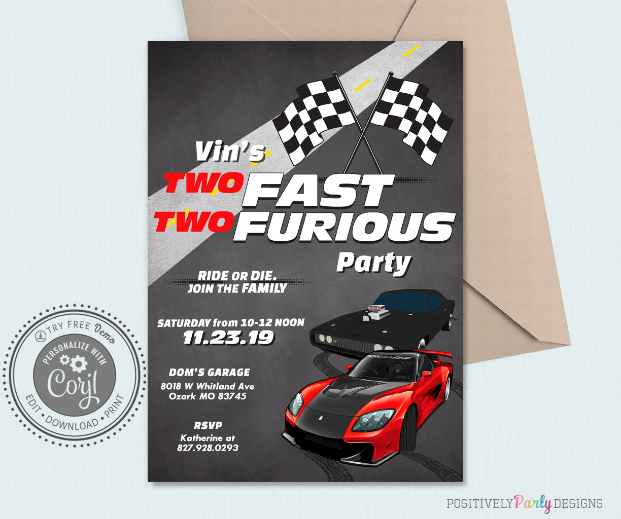 2 Fast 2 Furious Birthday Invitation - Race Car Party (digital Download ...