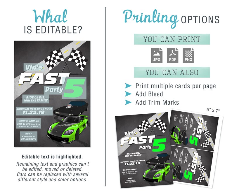 Editable Race Car Fast 5 Birthday Invitation Editable - Etsy