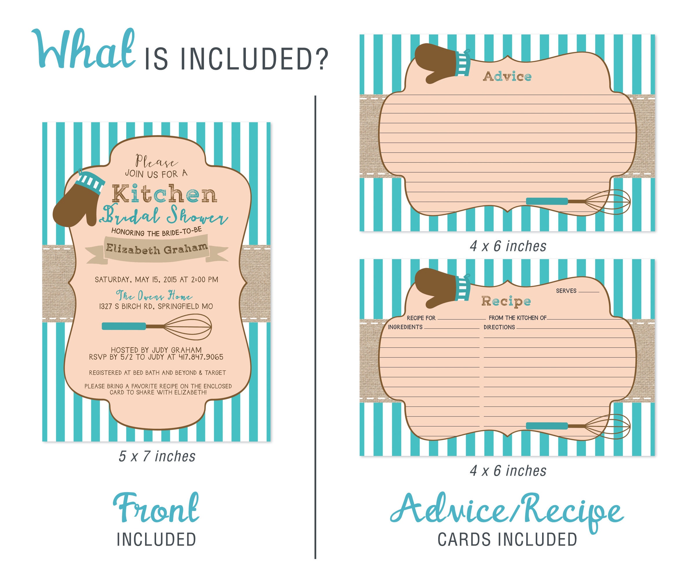 Editable Kitchen Bridal Shower Invitation & Recipe Card (digital ...