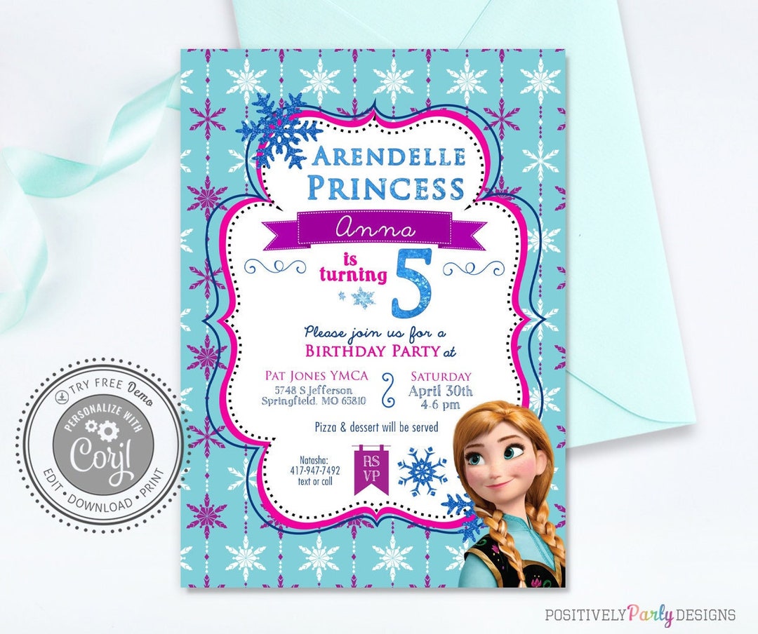 Frozen Princess Anna Birthday Invitation - Editable Invitations ...