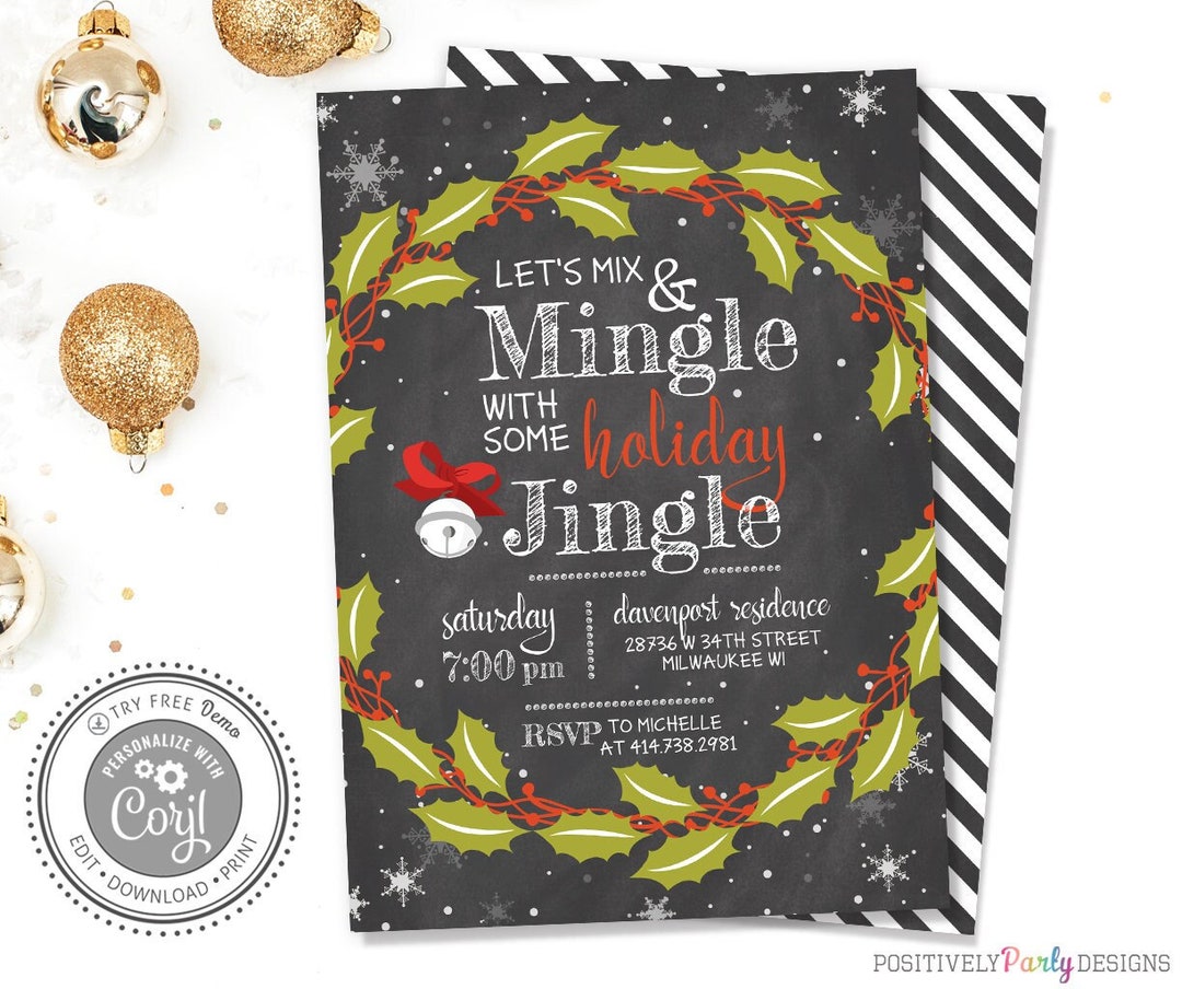 Editable Mix and Mingle With Holiday Jingle Christmas Party Invitation ...