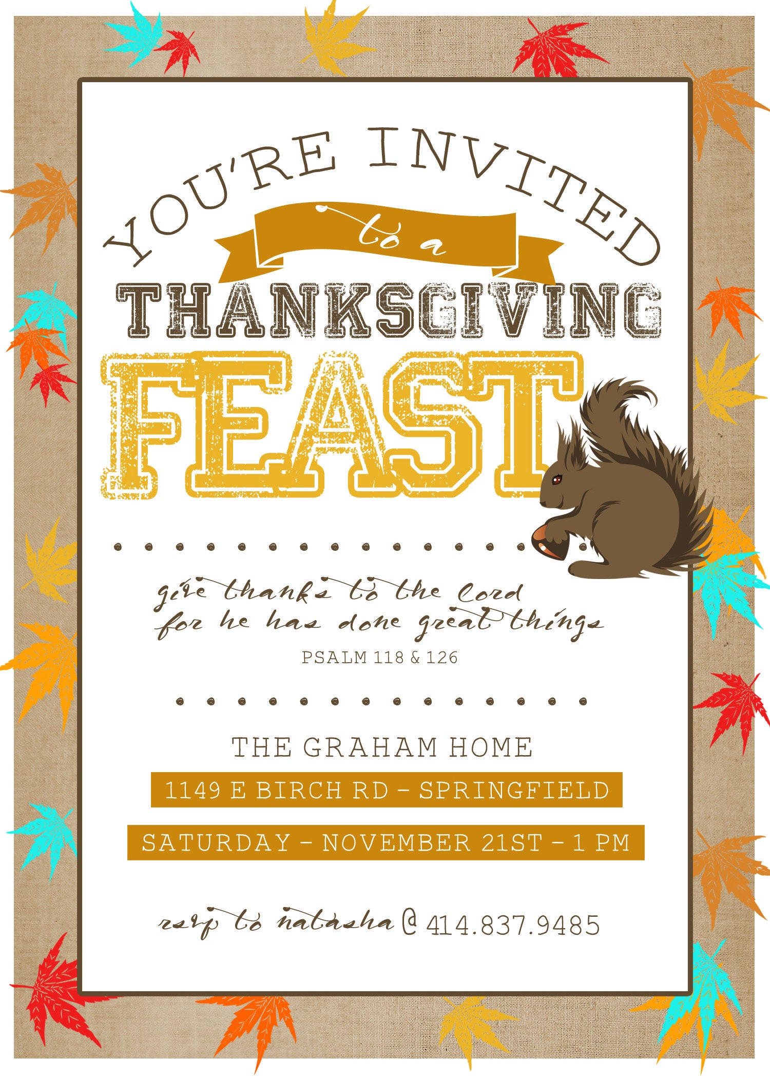 Editable Thanksgiving Feast Invitation - Fall Squirrel - Editable ...