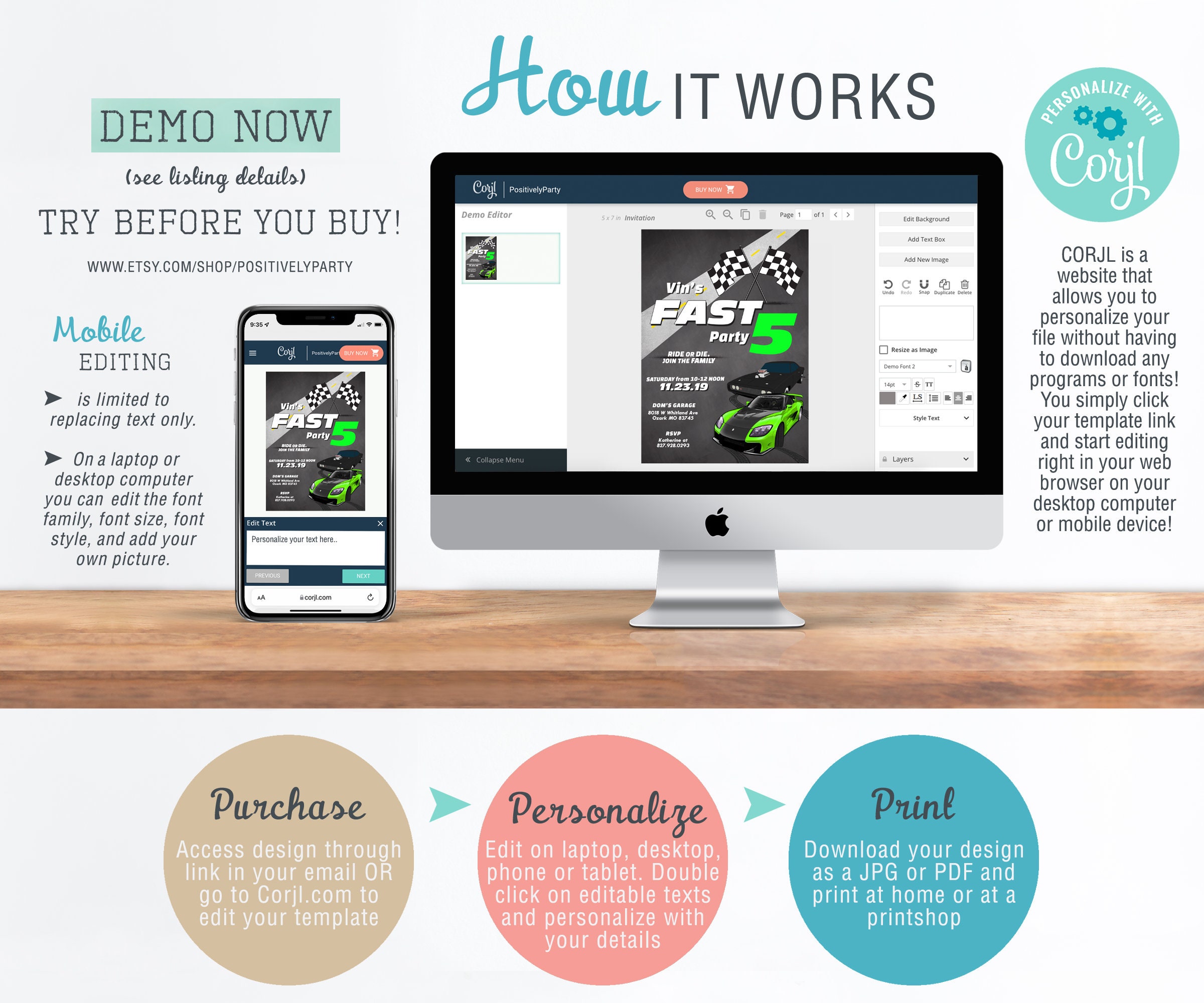 Editable Race Car Fast 5 Birthday Invitation Editable Invitations ...