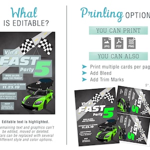 Editable Race Car Fast 5 Birthday Invitation - Editable Invitations ...