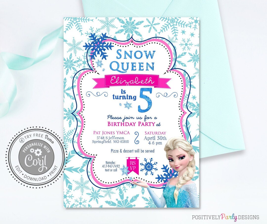 Elsa Birthday Invitation – Snow Queen Party, Editable (digital Download ...